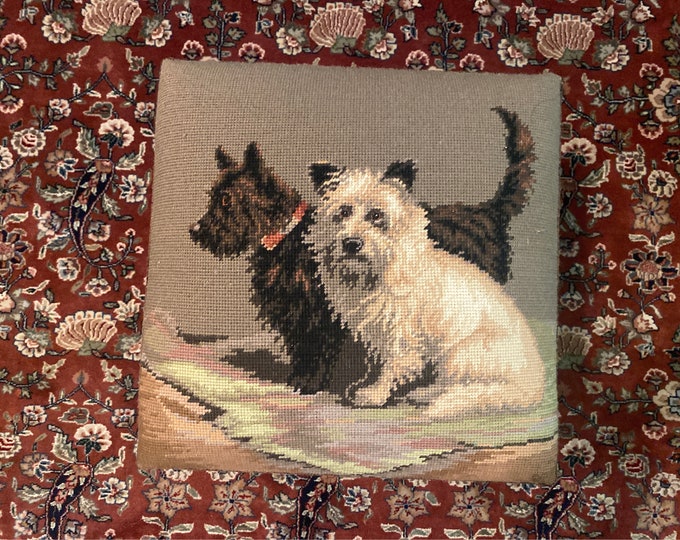 Vintage Terrier Dog Needlepoint Wooden Foot Stool 18" - Etsy