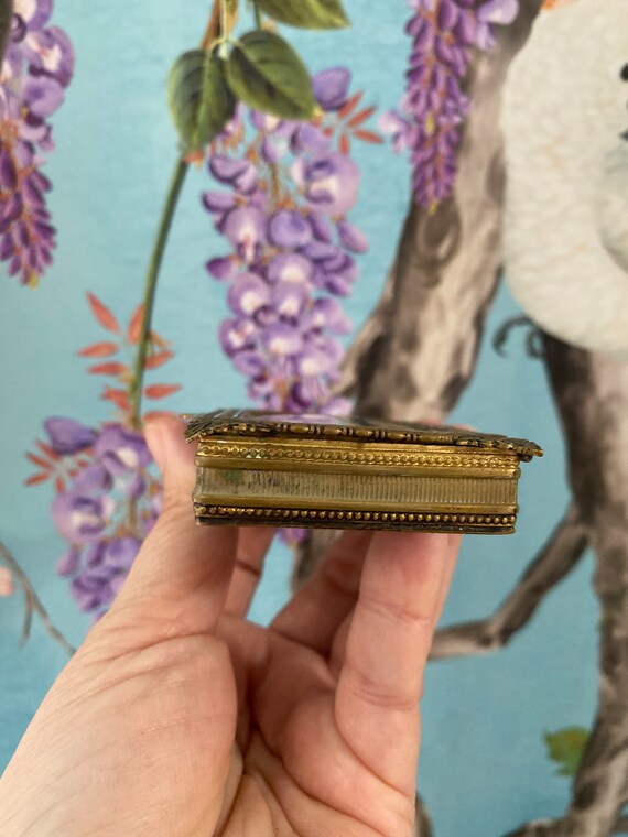 Antique French Fleur de Lis Hand Painted Brass Box - Gem