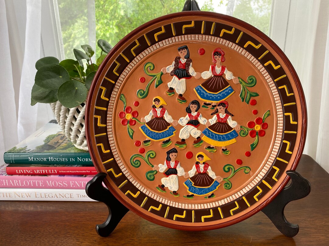 Vintage Eastern European Folk Art Terracotta Decorative Plate - Etsy
