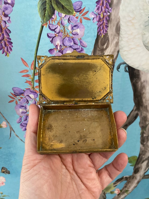 Antique French Fleur de Lis Hand Painted Brass Box - Gem