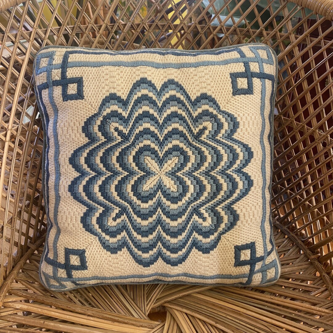 Vintage Greek Key Blue and Cream Needlepoint Pillow - Etsy