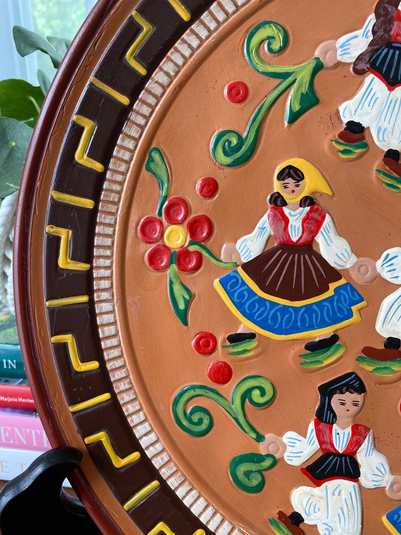 Vintage Eastern European Folk Art Terracotta Decorative Plate | Etsy