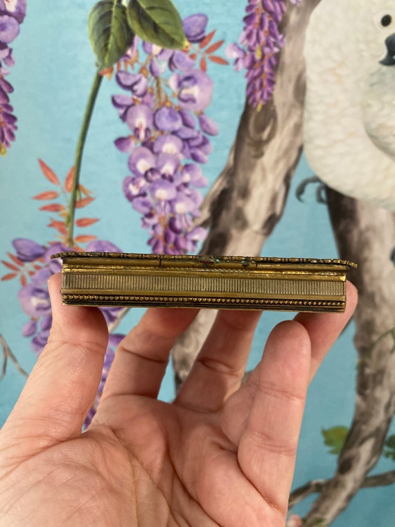 Antique French Fleur de Lis Hand Painted Brass Box - Gem