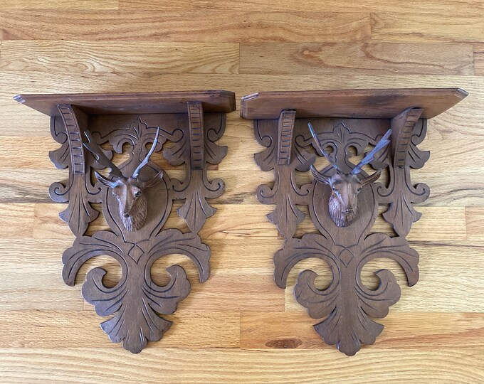 Antique Black Forest Stag Deer Shelf Corbels a Pair - Etsy