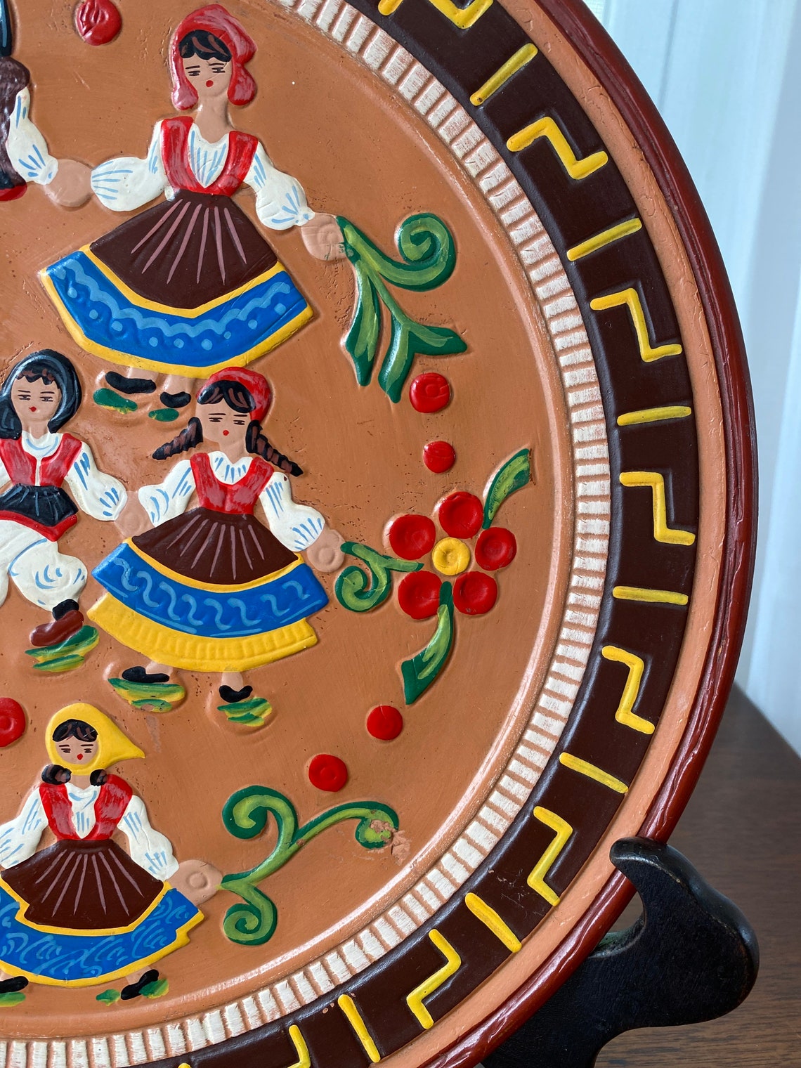 Vintage Eastern European Folk Art Terracotta Decorative Plate | Etsy