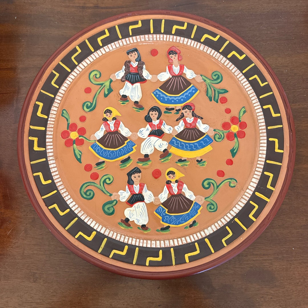 Vintage Eastern European Folk Art Terracotta Charger Plate for Wall 13. ...