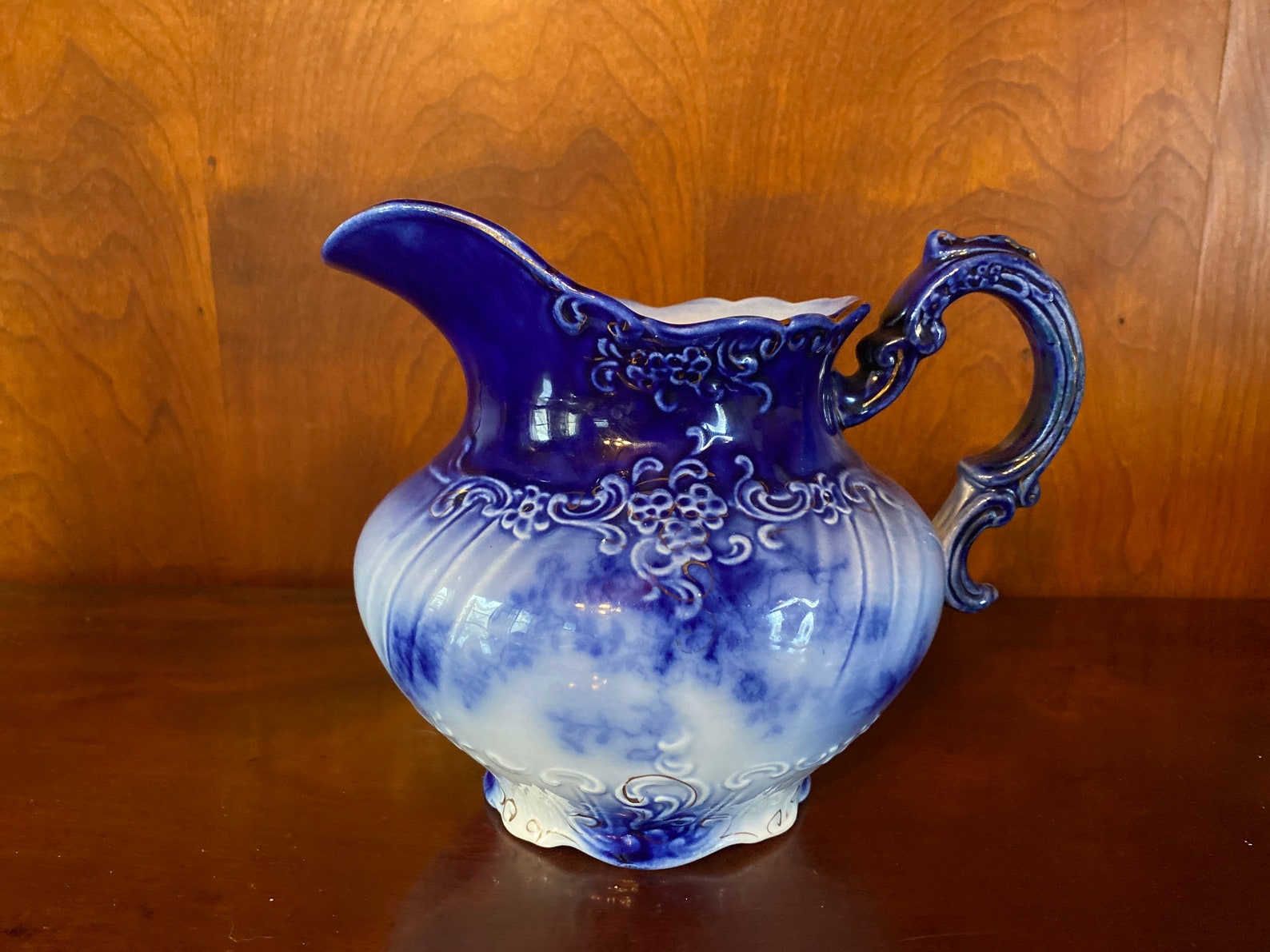 Antique La Belle China Wheeling Pottery Flow Blue Pitcher | Etsy