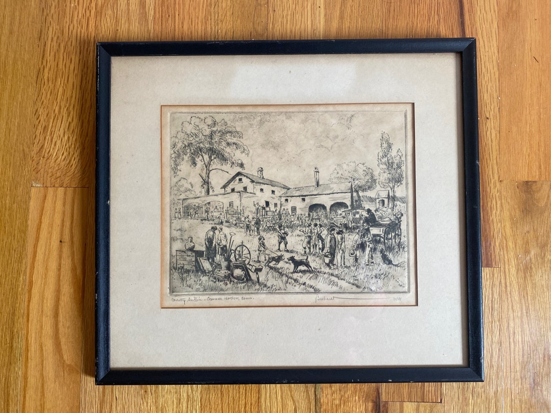Bernhardt Wall Connecticut “country Auction” Signed Etching - Etsy