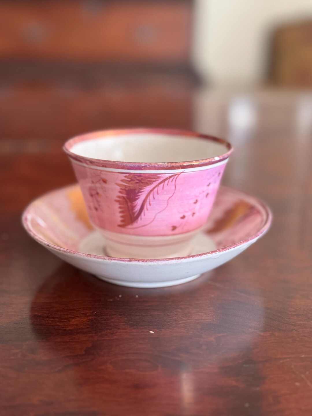 19th Century English Pink Lustreware Handleless Tea Cup and Saucer - Etsy