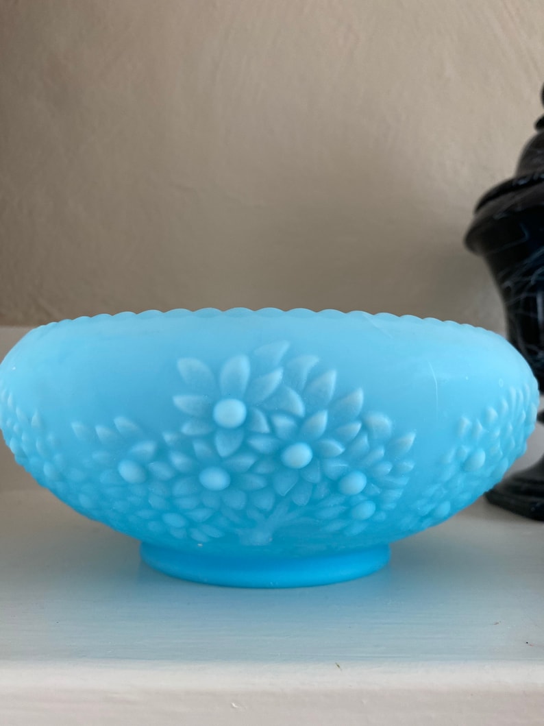 Fenton Orange Tree Cherry Chain Blue Satin Glass Centerpiece - Etsy