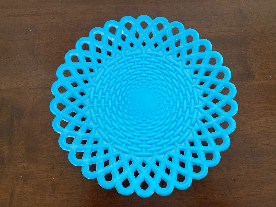 Antique Blue EAPG Basketweave Slag Glass Plate - Etsy