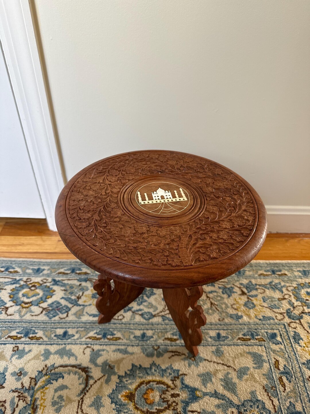 Vintage Indian Carved Sheesham Rosewood Wooden Table With Taj Mahal ...