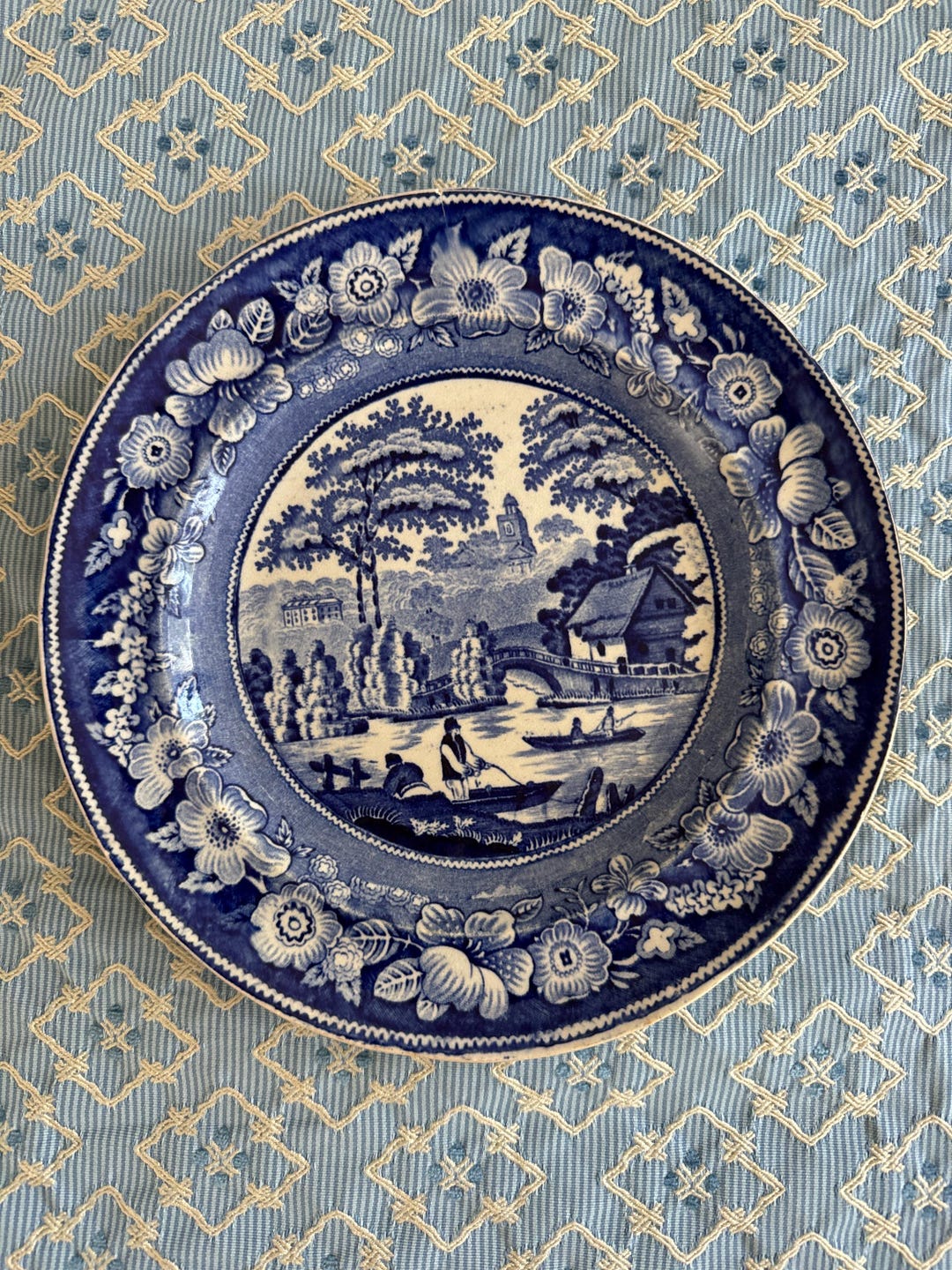 19th Century Thomas Fell Wild Rose Blue and White Ironstone Plate - Etsy