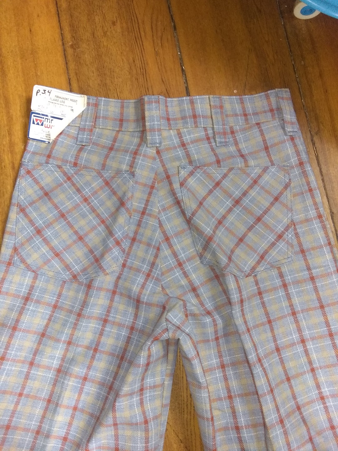 Wrangler 1970 Plaid Vintage Deadstock Disco Men Jean USA Pant New Poly ...