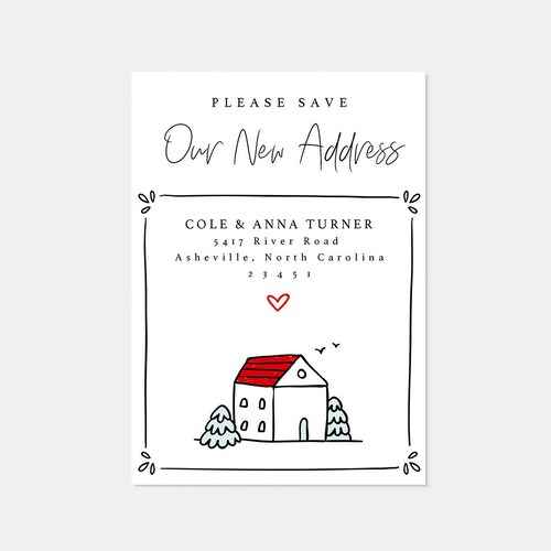 New Address Card Moving Announcement Custom House Portrait - Etsy