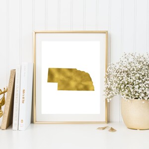 Nebraska Gold Foil Print/ NE State Print/ State Art/home State - Etsy