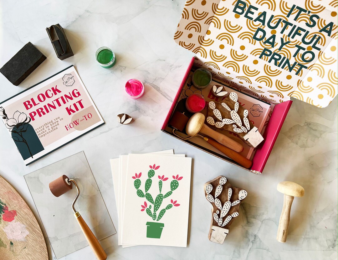 Blooming Cactus Wood Block Printing Kit / Printmaking Kit/ Woodblock ...