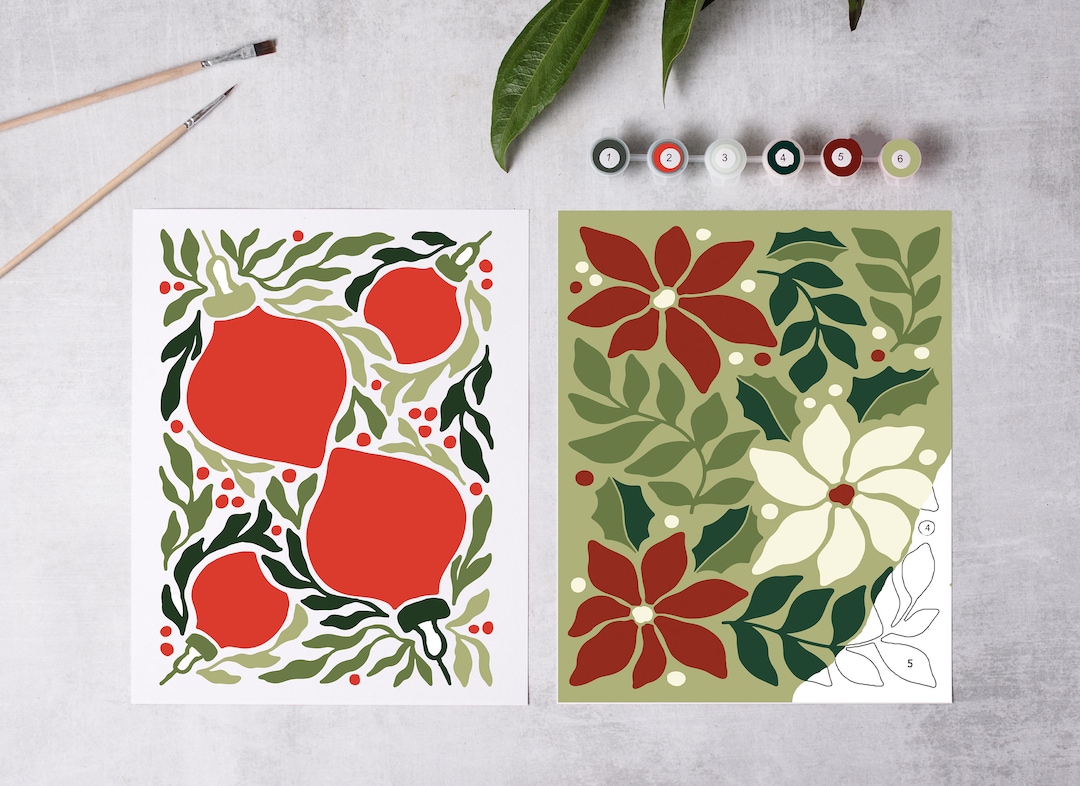Holiday Blooms Paint by Number Kit/christmas Painting Kit/christmas ...
