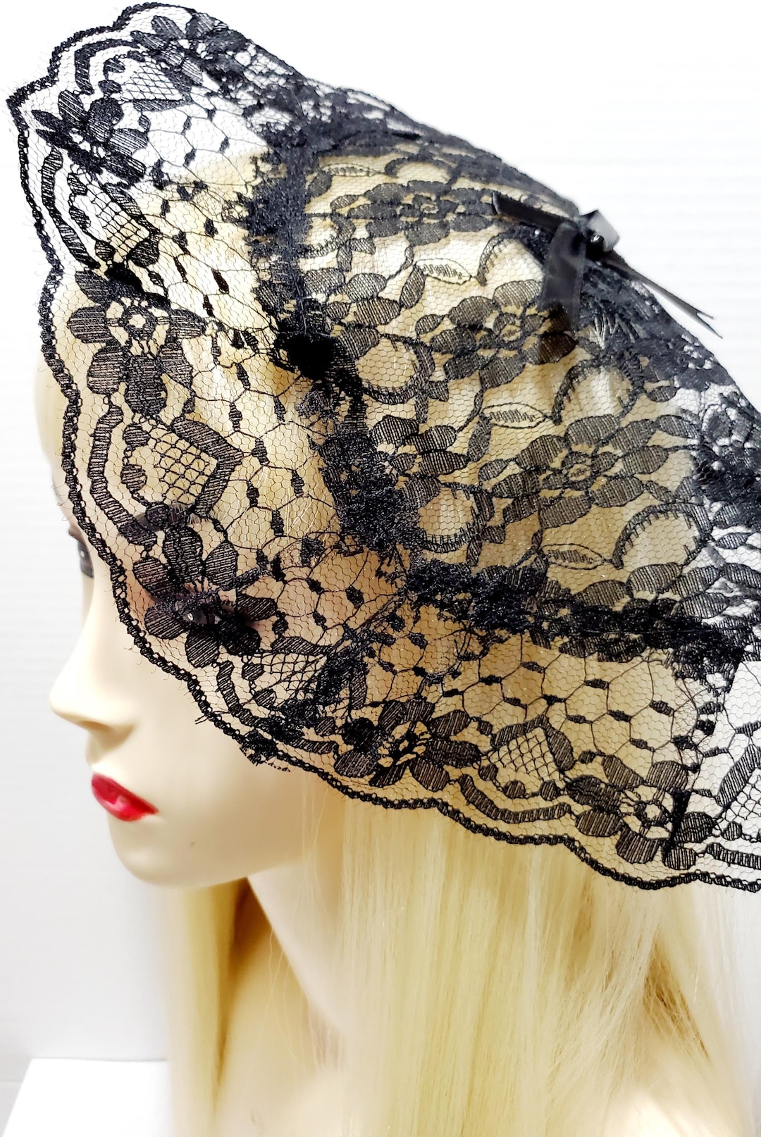 Lace Church Hat, Chapel Prayer Cap Comb Attached One Size Black Purple ...