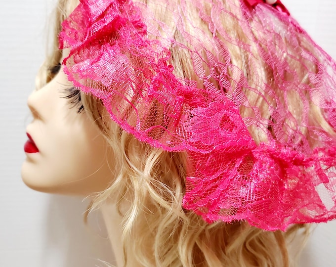 Lace Church Hat, Chapel Prayer Cap Comb Attached One Size Hot Pink ...
