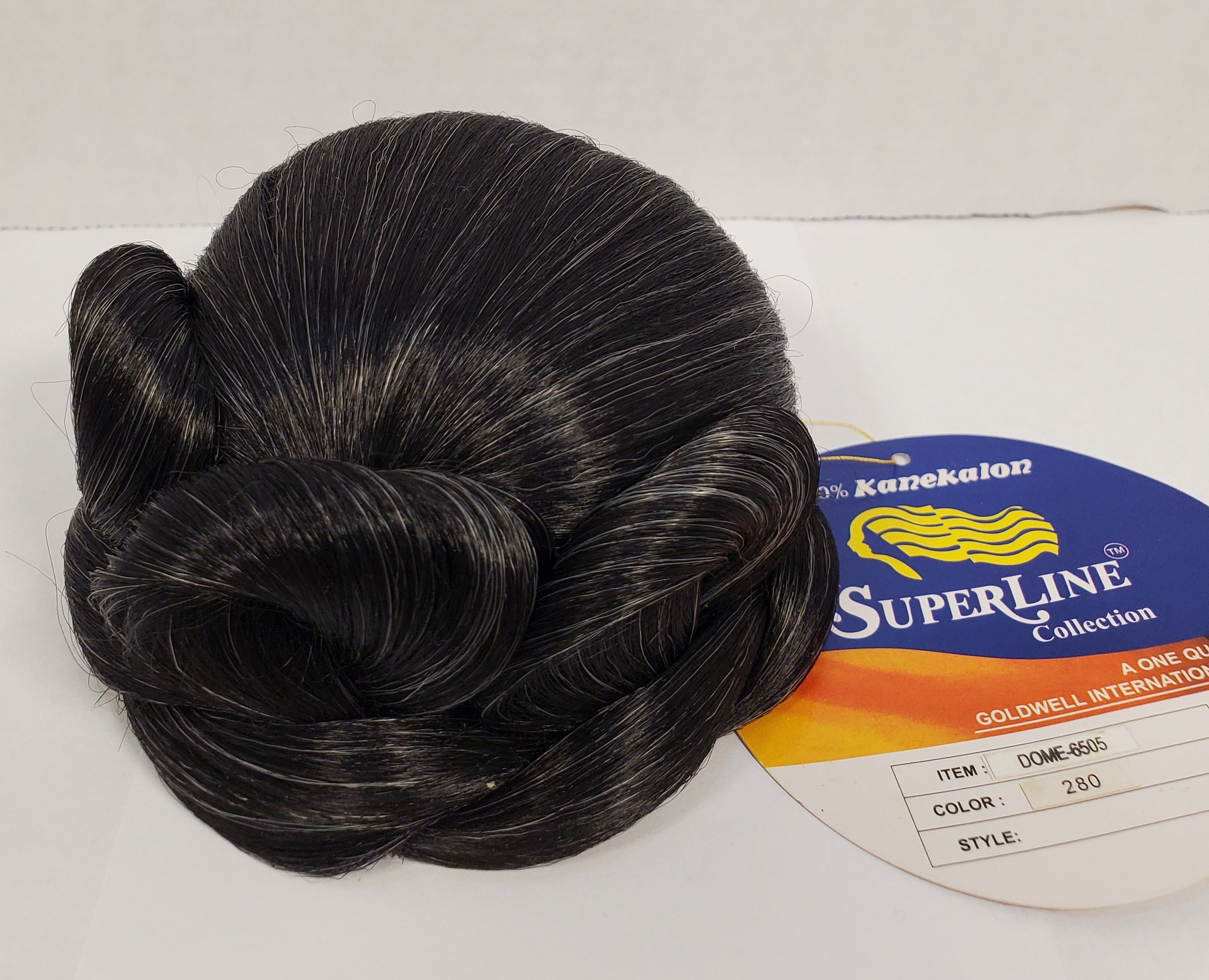 Salt and Pepper #280,#34 Black With Grey Mix Hair Dome Wiglet Bun Style ...