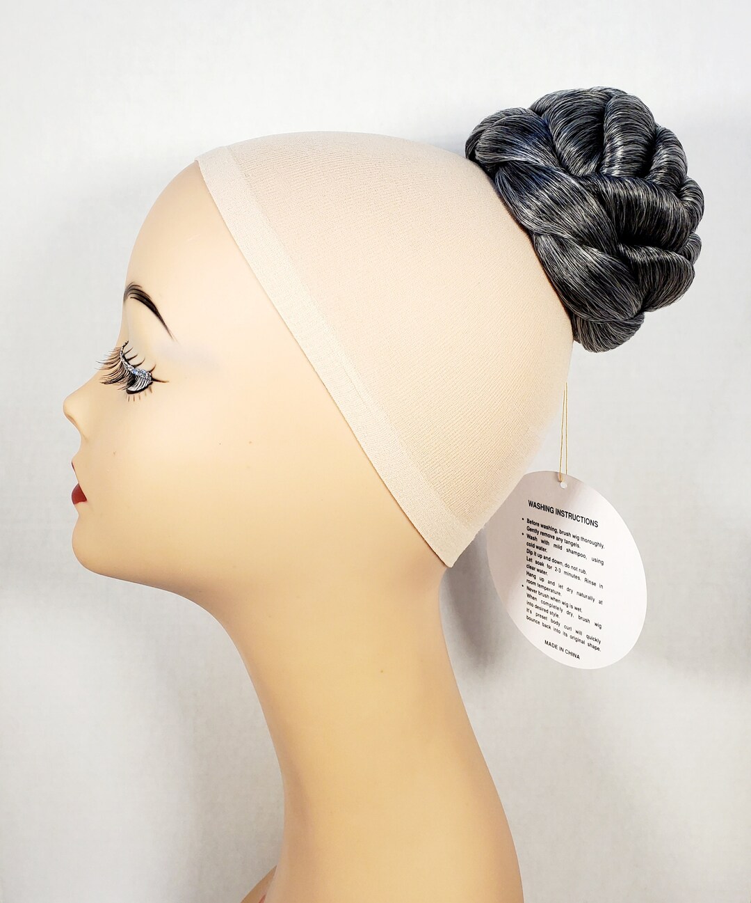 Salt and Pepper Black With Grey Mix Hair Dome Wiglet Bun Chignon ...