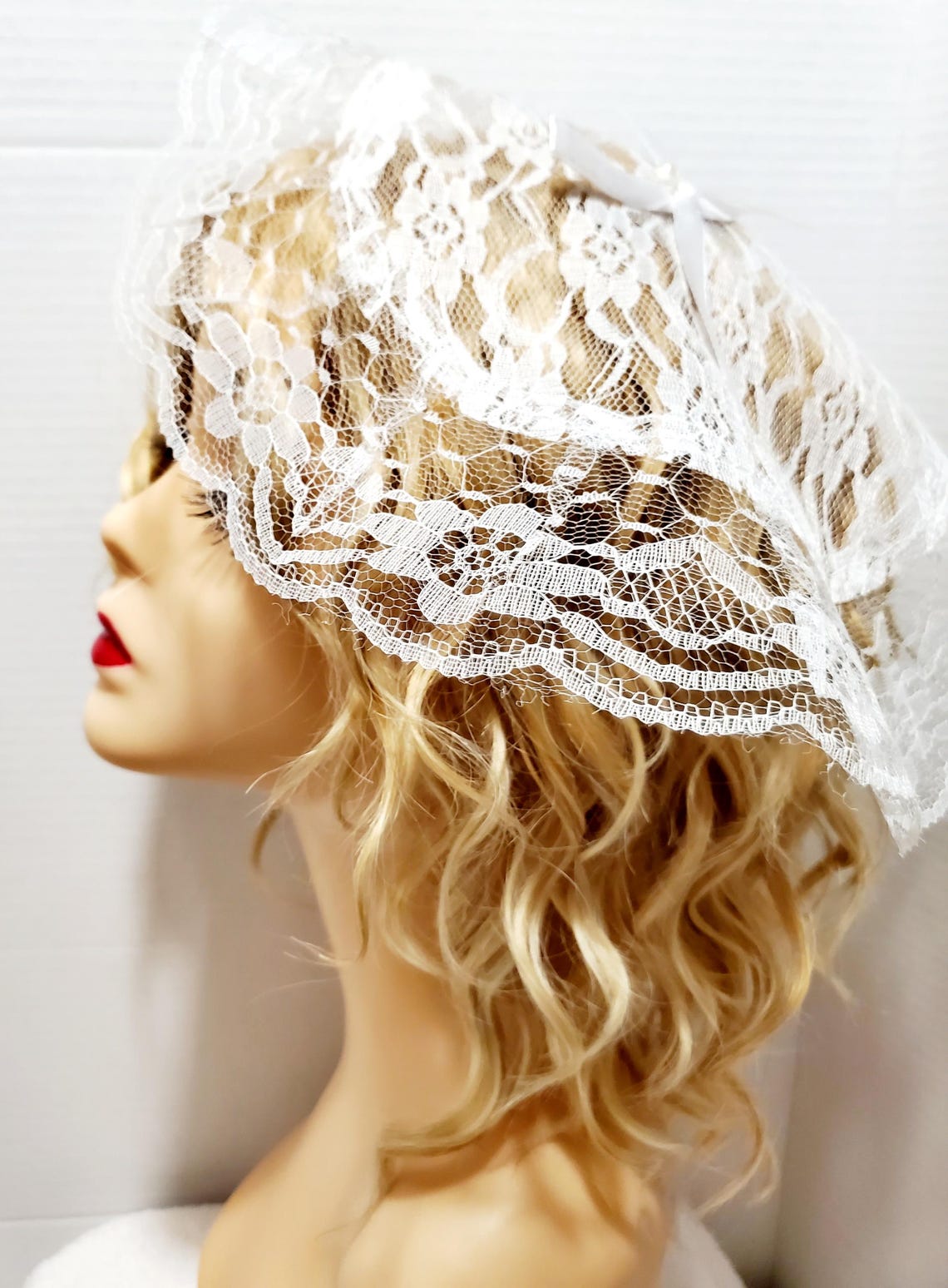 Lace Church Hat, Chapel Prayer Cap Comb Attached One Size Hot Pink ...