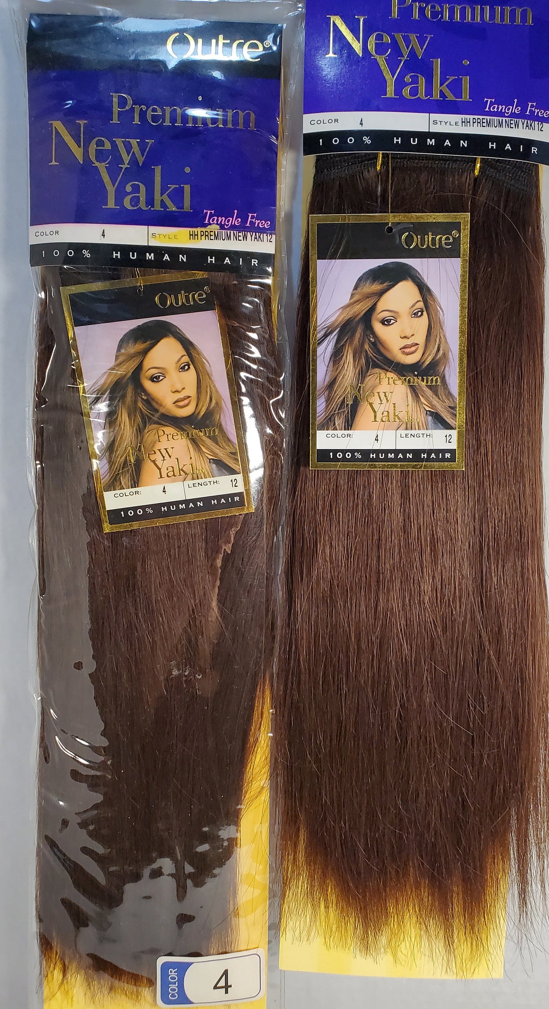 2 Packs 12 Inch Extension # 4 Outre Premium New Yaki 100% Human Hair 12 ...