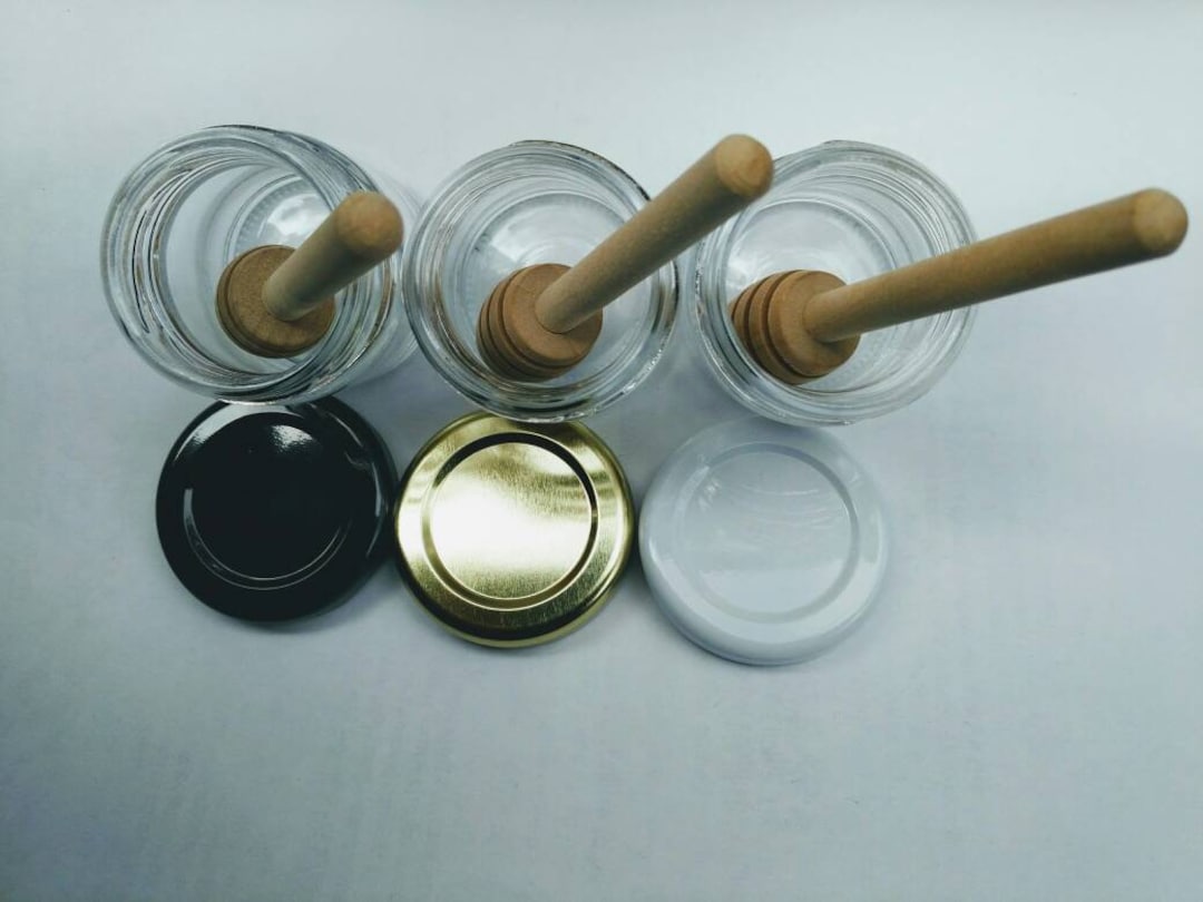 60 Dippers & Jars, Empty 1.5 Oz Jars With Lids Honey Dippers, Mini ...