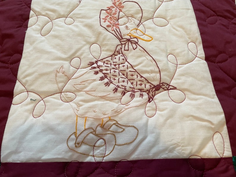 Hand Embroidered Block Quilt, Hand Embroidery, Duck Embroidery, Hand ...
