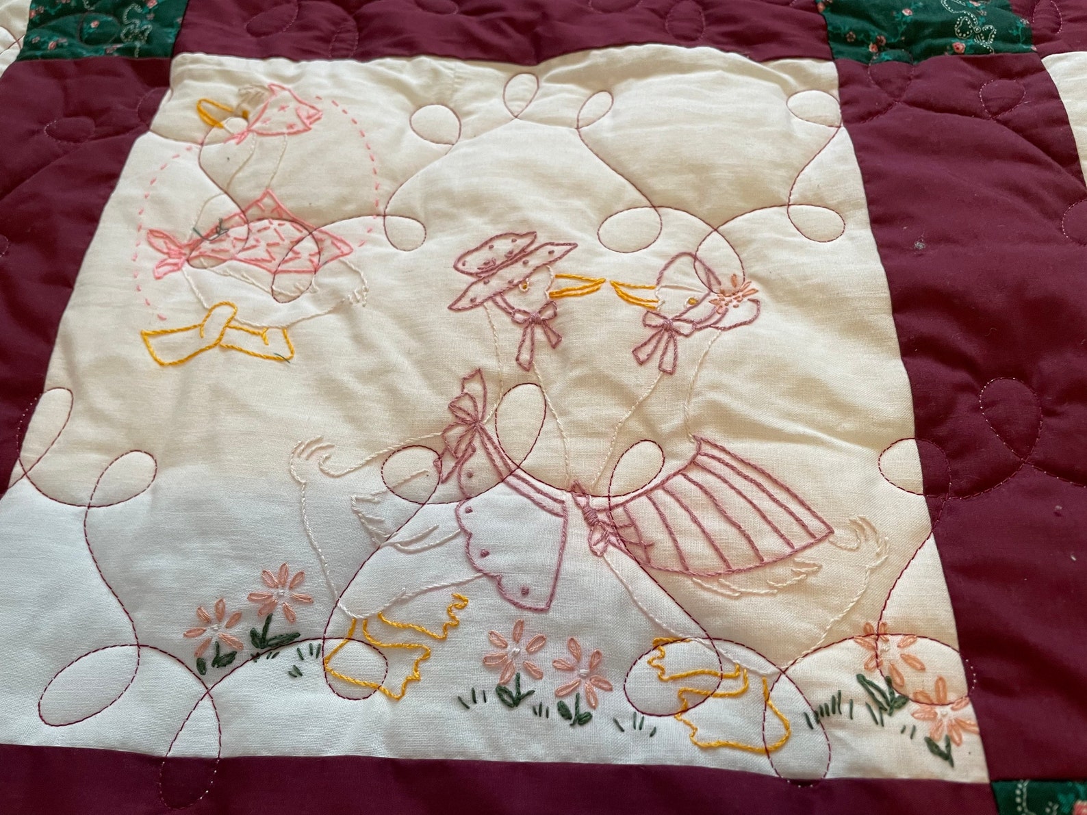 Hand Embroidered Block Quilt, Hand Embroidery, Duck Embroidery, Hand ...