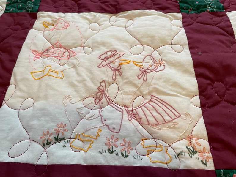 Hand Embroidered Block Quilt, Hand Embroidery, Duck Embroidery, Hand ...