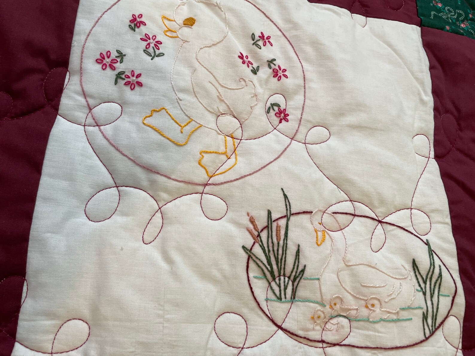 Hand Embroidered Block Quilt, Hand Embroidery, Duck Embroidery, Hand ...