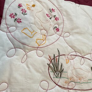 Hand Embroidered Block Quilt, Hand Embroidery, Duck Embroidery, Hand ...