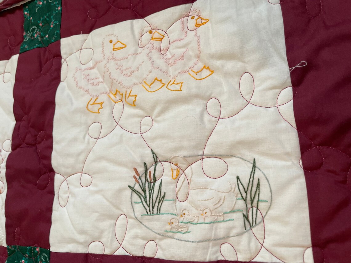 Hand Embroidered Block Quilt, Hand Embroidery, Duck Embroidery, Hand ...