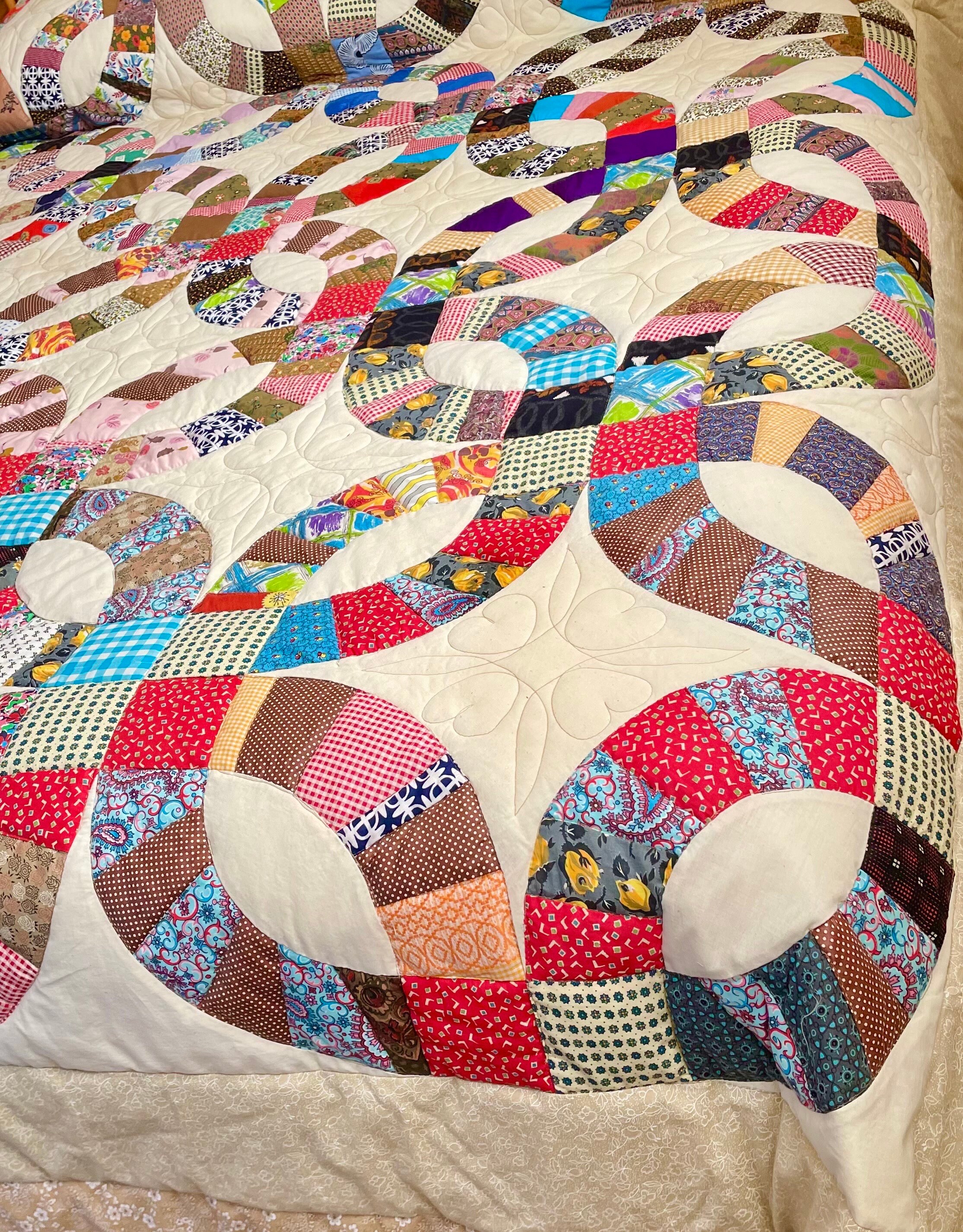 Hand Pieced Vintage Double Wedding Ring Quilt, Wedding Ring, 1970 Quilt ...