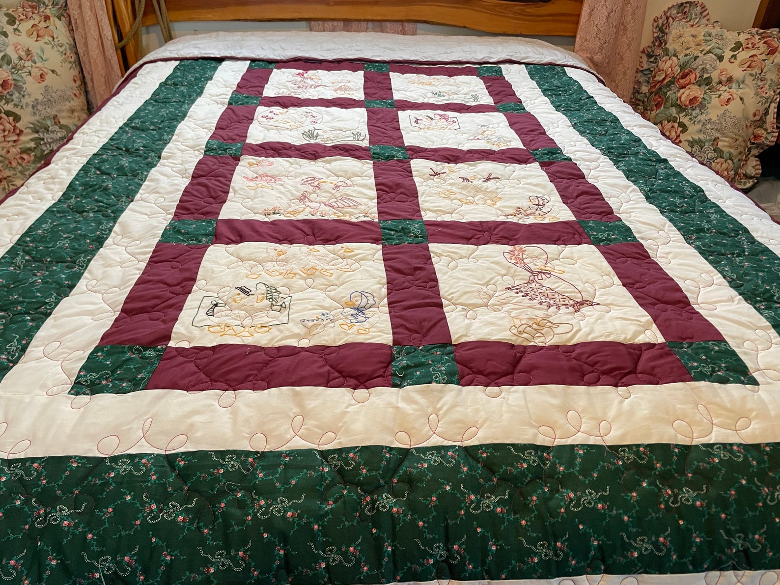 Hand Embroidered Block Quilt, Hand Embroidery, Duck Embroidery, Hand ...