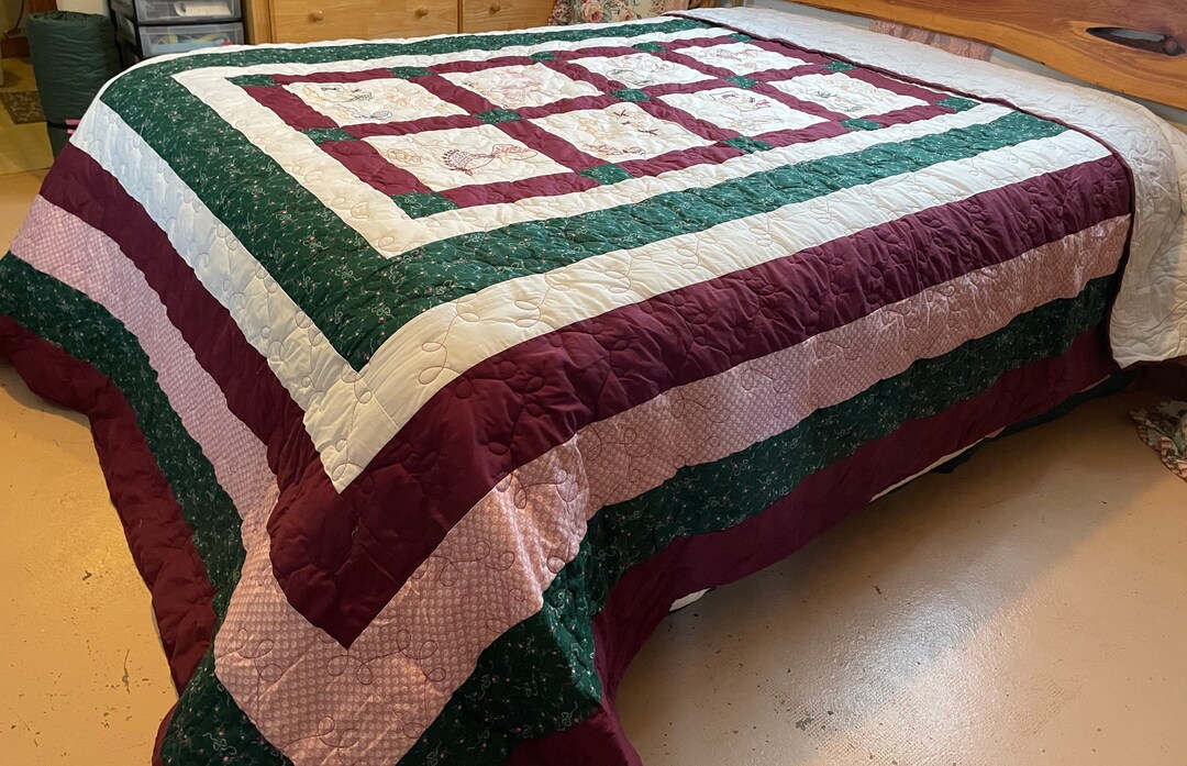 Hand Embroidered Block Quilt, Hand Embroidery, Duck Embroidery, Hand ...