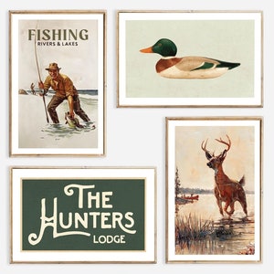 Old Time Hunting Fishing Prints Retro Hunting Art Poster Set of 4 ...