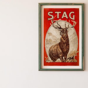Retro Stag Print Gift for Hunter Outdoors Art Red Stag Poster Retro ...