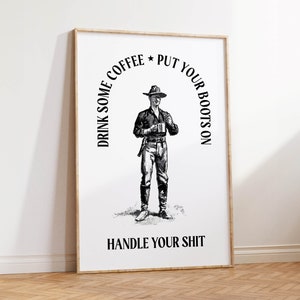 Coffee Cowboy Wall Art Coffee Bar Decor Western Coffee Print Bar Cart ...