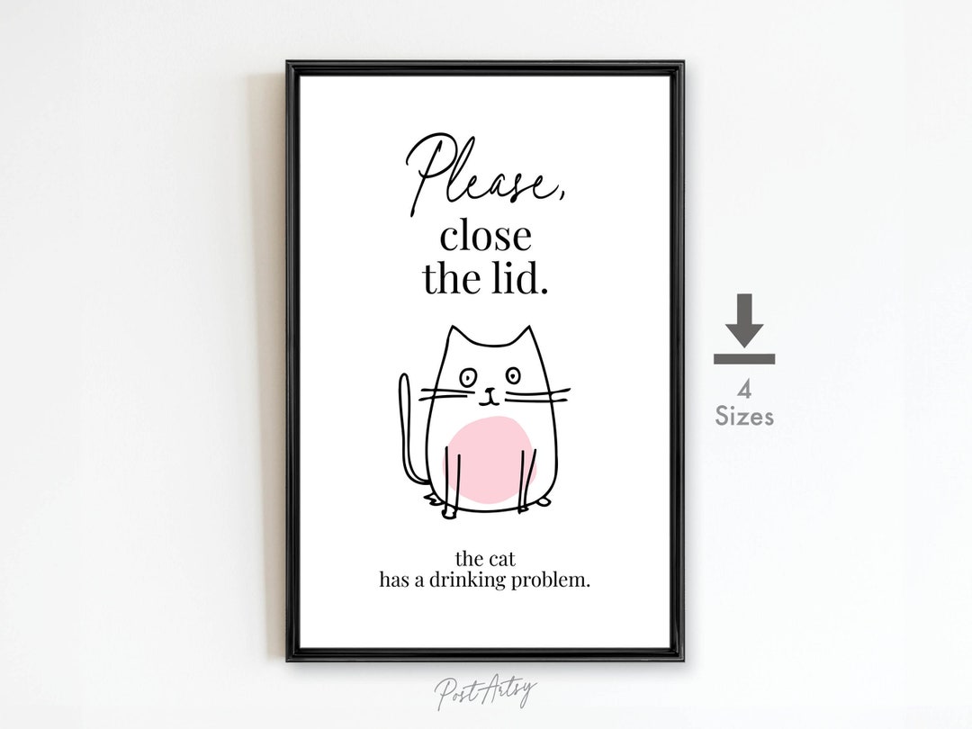Funny Cat Bathroom Art Print Bathroom Wall Decor Bathroom Cat Poster Digital Download Printable