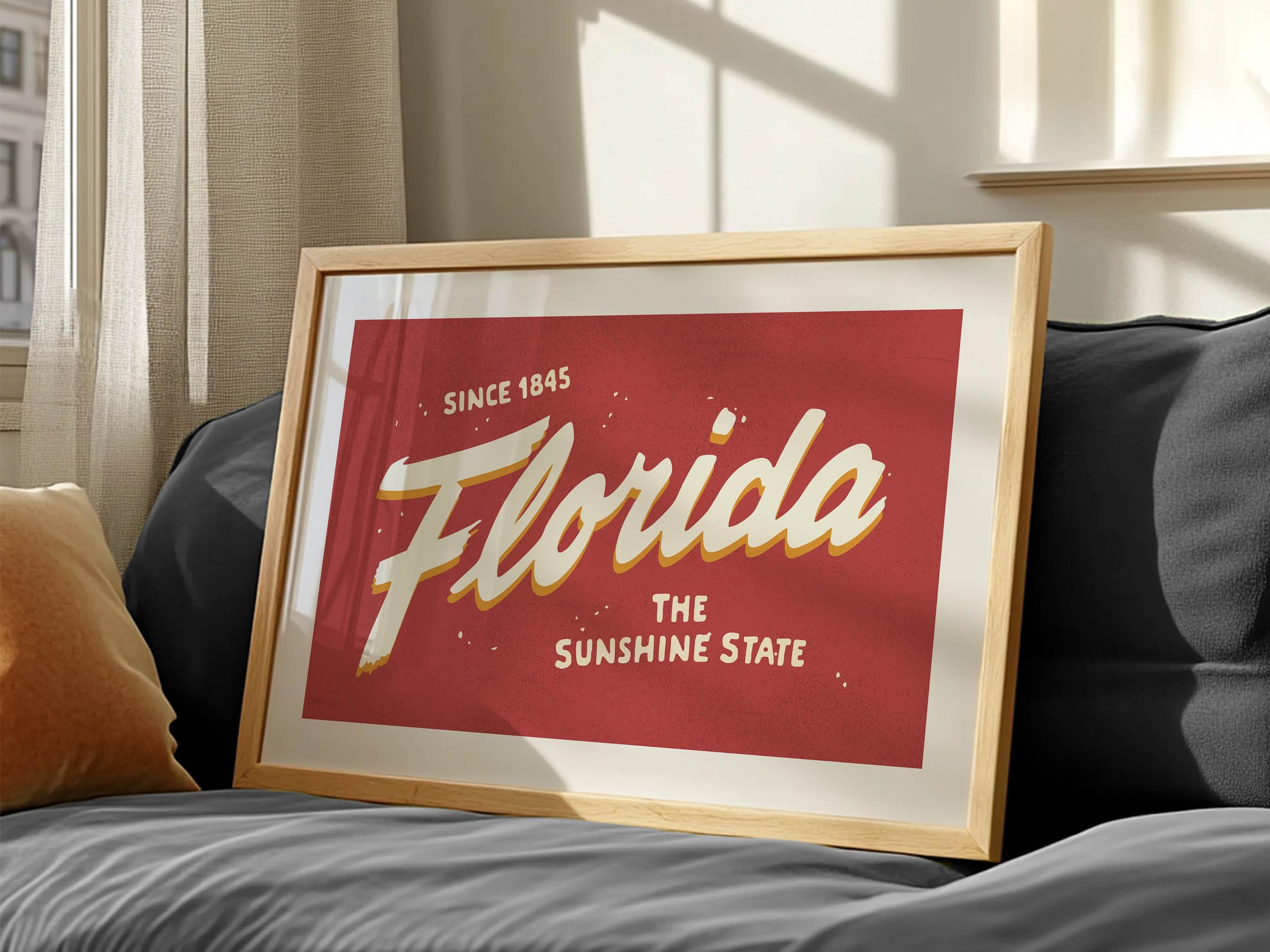 Retro Florida Art Print Sunshine State Florida Poster Florida Wall Art ...