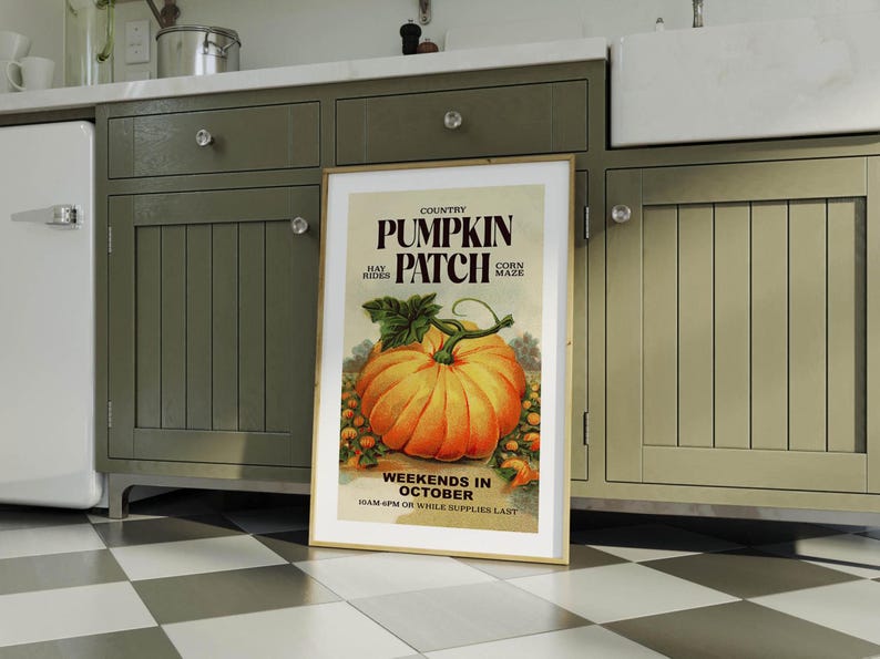 Retro Pumpkin Patch Print, Farmhouse Kitchen Fall Decor - Etsy UK