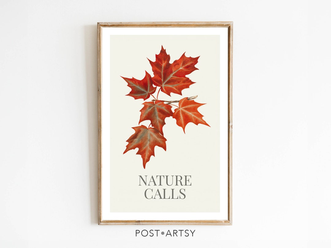 Nature Calls Bathroom Print, Retro Fall Leaves Art - Etsy