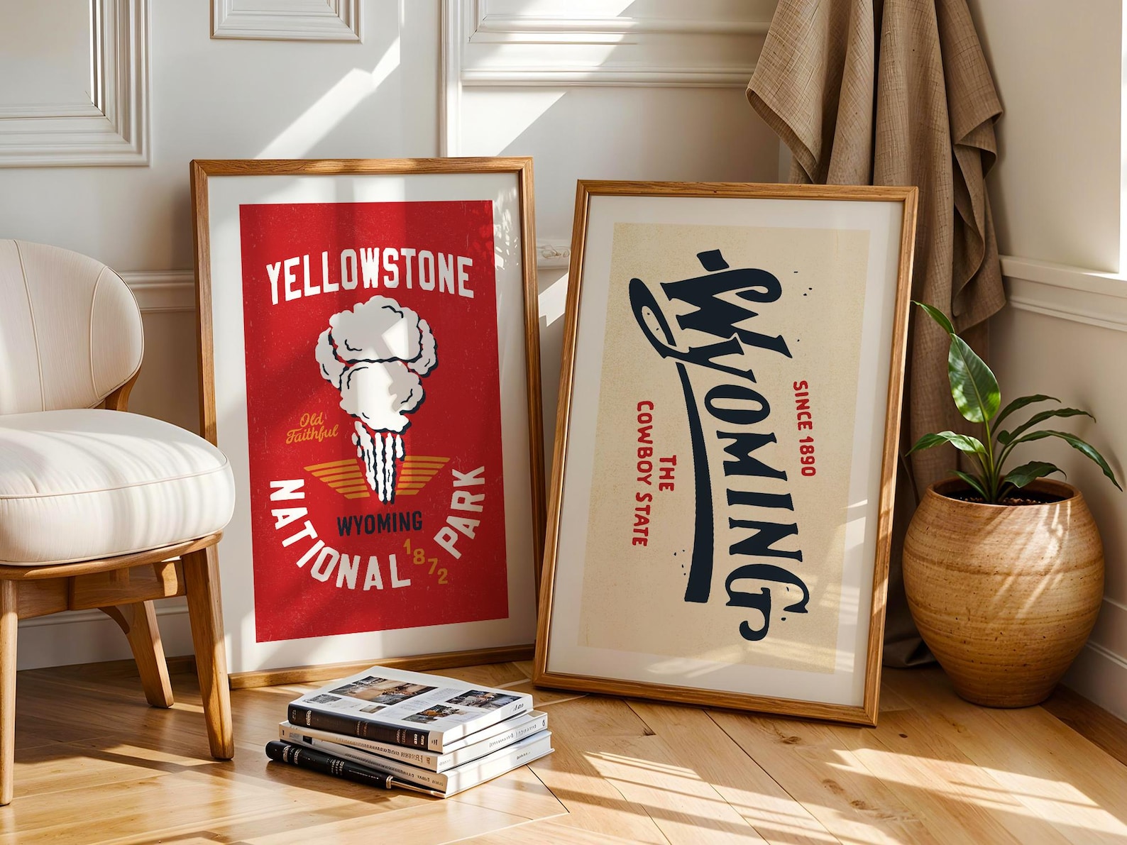 Retro Wyoming Travel Prints Set of 2 Wyoming Art Cowboy State Posters ...