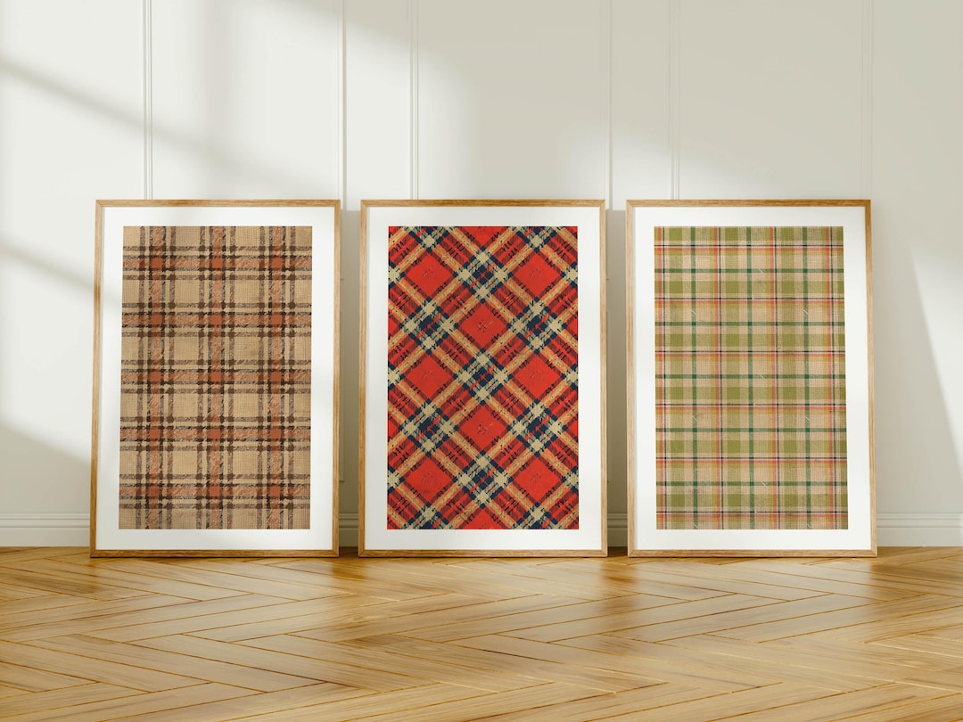 Rustic Tartan Prints Retro Western Art Poster Set of 3 Hunter Plaid ...