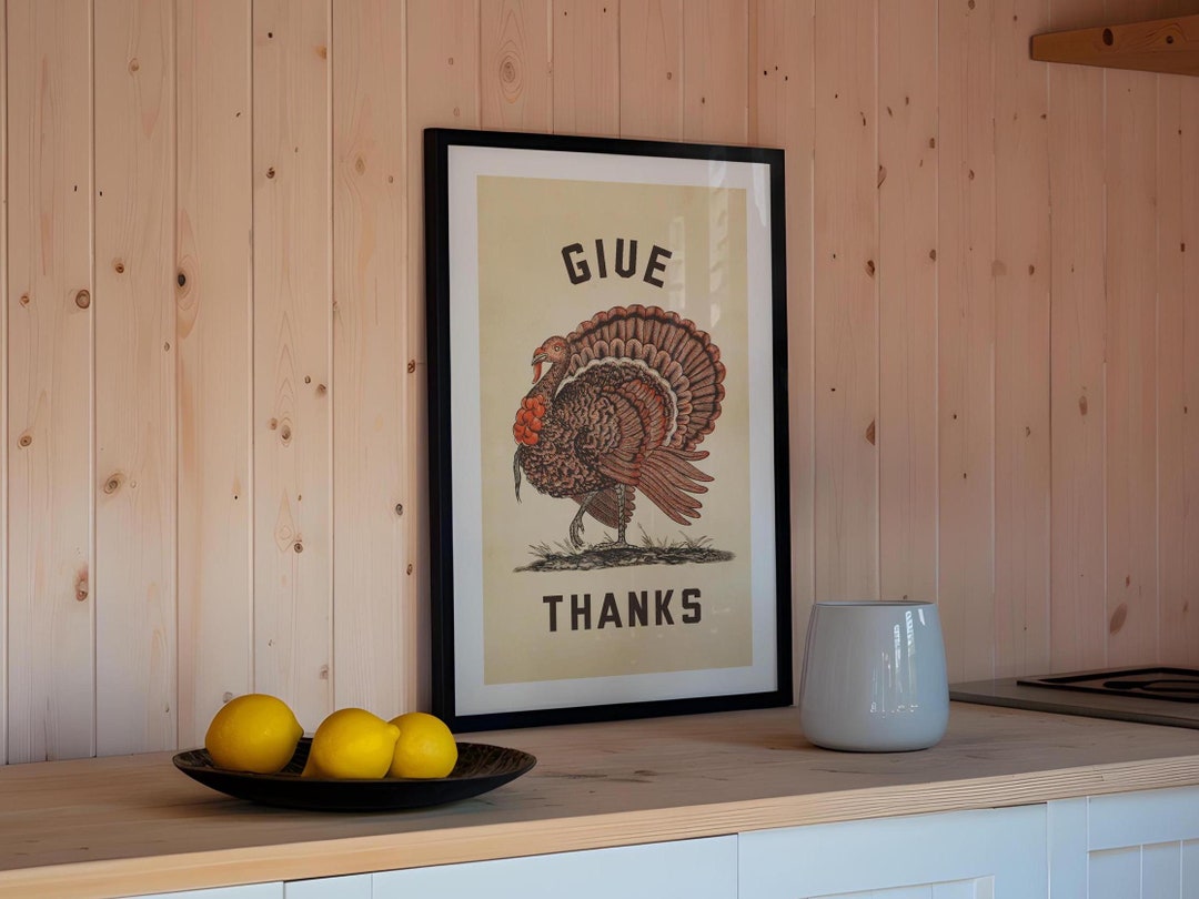 Farmhouse Thanksgiving Turkey Print, Retro Kitchen Wall Art (11x17 Inch ...