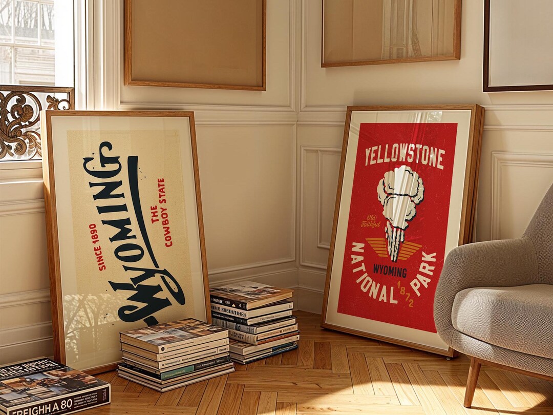 Retro Wyoming Travel Prints Set of 2 Wyoming Art Cowboy State Posters ...