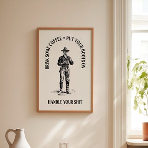Coffee Cowboy Wall Art Coffee Bar Decor Western Coffee Print Bar Cart ...
